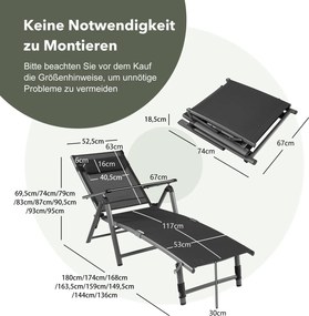 Costway Sada 2 terasových lehátek, venkovních terasových křesel, skládacích