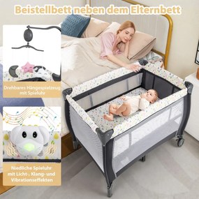 Costway Cestovní postýlka 3 v 1 skládací s hračkou na zavěšení na matraci