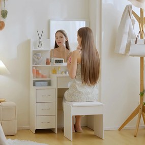 HOMCOM Toaletní stolek s taburetem a zrcadlem, toaletní stůl se 4 zásuvkami, 4 úložnými prostory, moderní styl, 80x38x143 cm Bílá