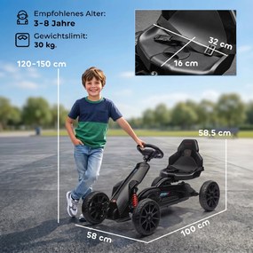 HOMCOM Dětský Go-Kart s Pedály a Ruční Brzdou, Nastavitelným Sedadlem, Přeřazovacím Mechanismem, Dětské Vozidlo s EVA Koly pro Děti ve Věku 3-8 Let