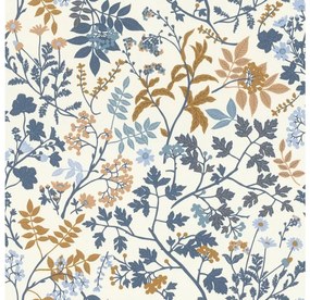 Vliesová tapeta rostlinný vzor - modrá, hnědá 868500 / Tapety na zeď Symphony (0,53 x 10,05 m) Rasch
