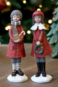 Červená vnoční dekorace chlapec s dívkou Noël – 4*4*14,5 cm