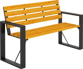 Zahradní lavice 2místná dřevěná lavice odolná proti povětrnostním vlivům s lamelovými područkami, dřevěná lavice do 240 kg přírodní dřevo