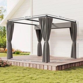 Pergola 3 x 3 m volně stojící zastřešení terasy s posuvnou střechou, 4 boční stěny světle šedá odolná proti UV záření
