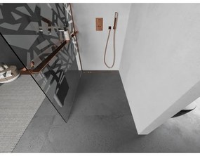 Mexen Kioto+, sprchová zástěna s poličkou a držákem na ručníky 130 x 200 cm, 8mm čiré sklo vzor bílý, profil růžové zlato, 800-130-121-60-85