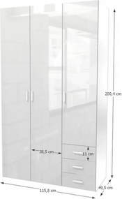 Skříň, 3 - dveřová, bílá extra vysoký lesk HG, GWEN 70427