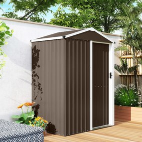 Outsunny kovová zahradní kůlna — 1,18 m² (136 × 87 × 179 cm) | Posuvné dveře, šikmá střecha, včetně rukavic, hnědá