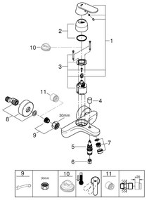 GROHE 32831000 - Vanová baterie EUROSMART COSMOPOLITAN DN 15 lesklý chrom