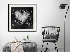Plakát Daruj mi lásku - černobílé srdce zdobené rostlinnými ornamenty