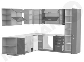 Kuchyně Multiline I, Barva: šedá / červený lesk, Osvětlení: bez osvětlení, Dřez: ne, Dřez: ano