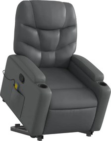 Zvedací masážní polohovací křeslo šedé umělá kůže 3204668
