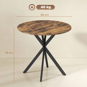 HOMCOM kulatý jídelní stůl (Ø 80 cm) — industriální styl, ocelové nohy, rustikální hnědá