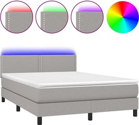 Box spring postel s matrací a LED světle šedá 140x190 cm textil 3133069