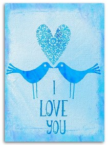 Gario Obraz na plátně Dva ptáci na modrém pozadí s nápisem I Love You - Andrea Haase Rozměry: 40 x 60 cm