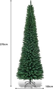 Costway 270 cm Tužkový vánoční stromek Umělý vánoční stromeček s kovovým