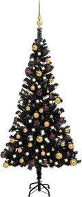 vidaXL Umělý vánoční stromek s LED a sadou koulí 120 cm PVC [3077497] Barva: modrá a zlatá