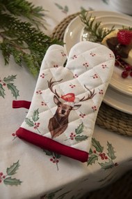 Kuchyňská bavlněná chňapka Holly Christmas s jelenem - 12*21 cm