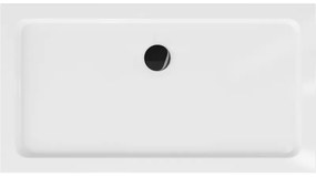 Mexen Flat obdélníková vanička do sprchového koutu slim 130 x 70 cm, Bílá, sifon Černá - 40107013B