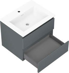 Mexen Rivel, koupelnová skříňka 60 cm s umyvadlem Otis, 2 zásuvky, drážkovaná, grafitová matná/bílá matná, 91A20-06047-2-BFF66-W18M0