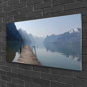 Obraz na skle Molo Jezero Hory Krajina 125x50 cm