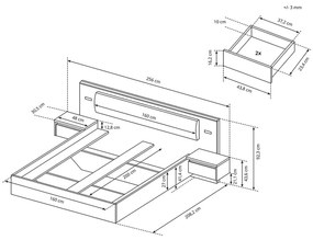 Xelo | dvoulůžko 160x200 cm + 2x noční stolek + osvětlení | dub kraft zlatý/bílá