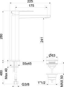 Sapho Latus 25 stojánková umyvadlová baterie vysoká bez výpusti černá mat 1102-04B