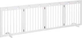 Skládací 4-panelová bariéra pro psy PawHut 204x61 cm - Bezpečnostní bariéra pro psy s dřevěnou konstrukcí a podpěrnými nohami do chodby a na schody Bí