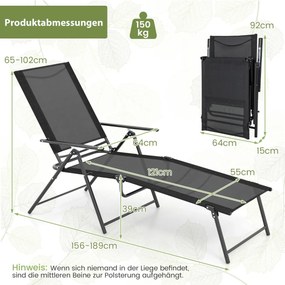 Costway Sada 2 skládacích lehátek zahradní lehátka s nastavitelným – černý