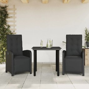 3dílný bistro set s poduškami černý polyratan 3212535