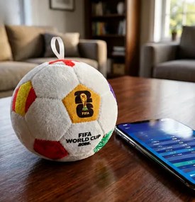 polštář, dekorativní, tvar míče, motiv WORLD CUP 2026, 12x12 cm, plyš, tématika MS 2026, Dekorino PD20260001