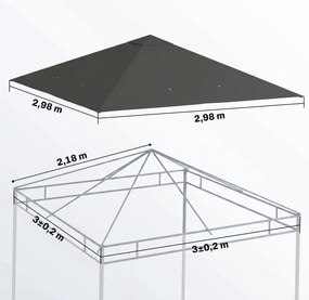 Náhradní střecha pro pavilon 3 x 3 m Vodoodpudivá střecha pavilonu UPF30+ Náhradní potah Oxfordská tkanina, 370 g/m², šedá barva