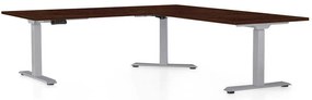 Výškově nastavitelný stůl OfficeTech Angle, 180 x 200 cm, šedá podnož, wenge