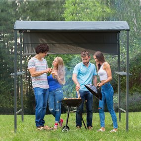 Outsunny BBQ pavilon BBQ pavilon s ochrannou střechou proti plameni, 2 police, polyesterová černá, 218x138x216cm, ideální pro zahradu a terasu | Aoso…