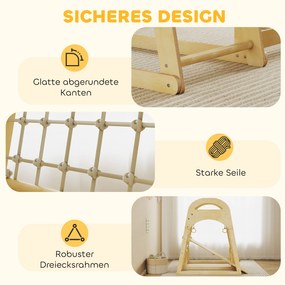 AIYAPLAY Vnitřní horolezecká konstrukce, 6v1 design, skluzavka, lezecké tyče, lezecká stěna, žebřík, lezecká síť, 3-6 let, dřevo