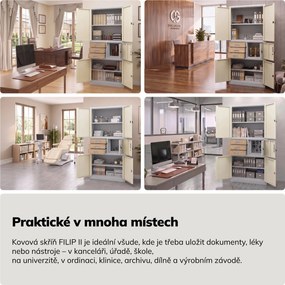 Kovová kancelářská skříň se sejfem bílá, dub sonoma, 900x1850x400 mm: FILIP II Eco Design