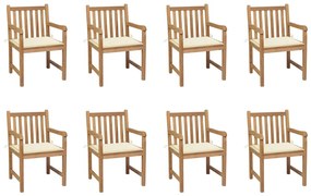 Zahradní židle 8 ks krémové podušky masivní teak,  3073060