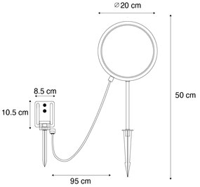 Bodové světlo černé 50 cm vč. dobíjecí a solární LED IP65 - Adalind