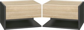 HOMCOM Sada 2 floating nočních stolků se zásuvkou a otevřenou poličkou do ložnice 46x30x30 cm Dub a černá