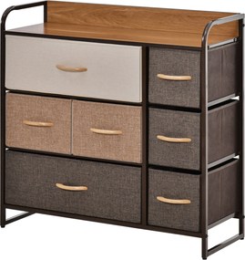 HOMCOM Textilní Komoda s 7 Skládacími Zásuvkami, Dřevěný Přední Panel a Kovový Rám pro Ložnici a Obývací Pokoj 80x29x78,5 cm | Aosom