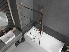 Mexen Next L, 1-křídlová vanová zástěna 90 x 150 cm, 6mm čiré sklo-černý vzor, ​​měděný profil, 895-090-000-03-77-65