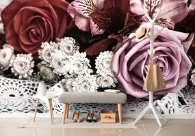 Fototapeta kytice růží v retro stylu - 450x300 cm
