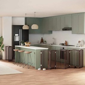 Zábrana pro psy s dvířky skládací 9 panelů hnědá 450 cm topol 3155606