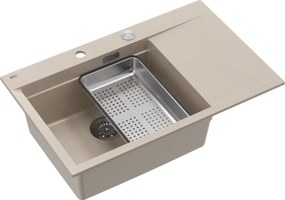 Béžový kuchyňský granitový dřez QUADRON Josh 111 s příslušenstvím bez baterie
