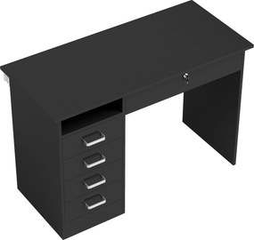 HOMCOM Moderní psací stůl s 5 zásuvkami, velkou pracovní plochou, 1 otevřenou přihrádkou, zamykatelnou zásuvkou, 110 x 50 x 76 cm, černý