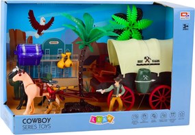 LEAN Toys Sada kovbojských figurek westernový kočár koně palmy