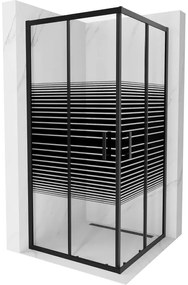 Mexen Rio, čtvercový sprchový kout 90(dveře)x90(dveře)x190 cm, 5mm čiré sklo-vzor pásky, černý profil, 860-090-090-70-20