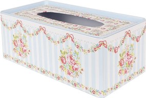 Modrý kovový obal na kapesníky s květy růží Rossai - 23*13*10 cm