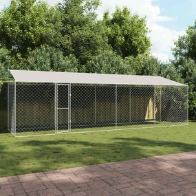 Psí klec s střechou Stříbrná 800 x 200 x 256 cm Ocel a PE 3368303