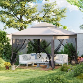 Skládací zahradní stan Outsunny s bočními stěnami pop-up stan 3,25 x 3,25 x 2,65 m ve světle šedé barvě pro zahradní párty a akce |