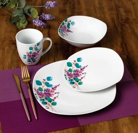 Porcelánová jídelní sada s hrníčkem LEA Lavender 16 ks bílá/fialová